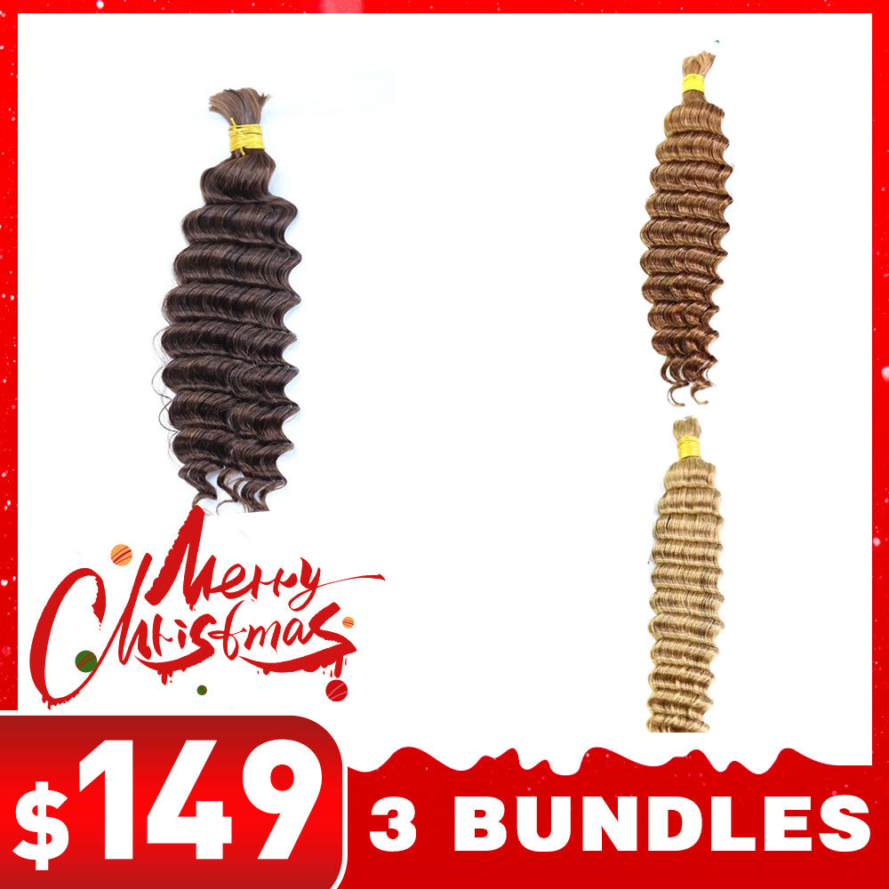 From $149 = 3 Bundles #4 & #30 & #27 Color Deep Wave Human Braiding Ha ...