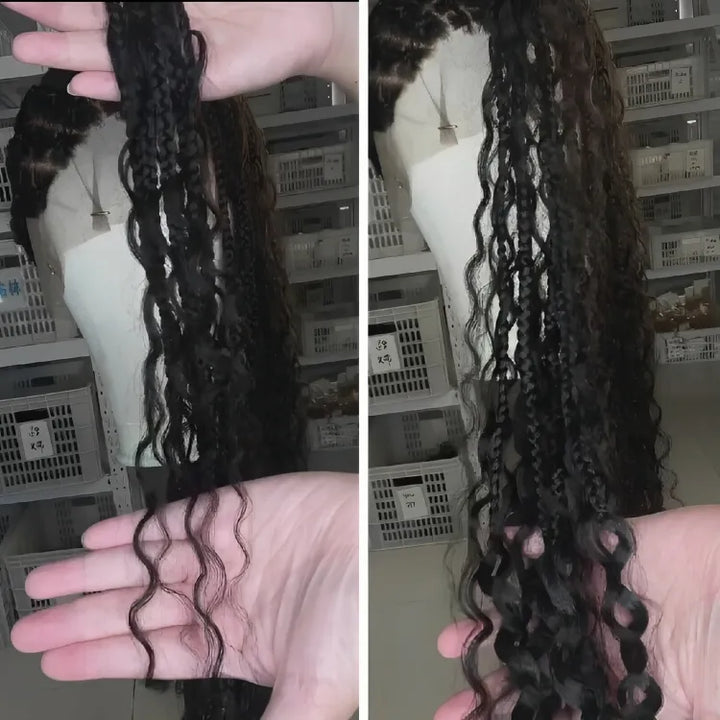 Pre-Looped Crochet Boho Box Braids With Human Hair Curls – Eayonhair