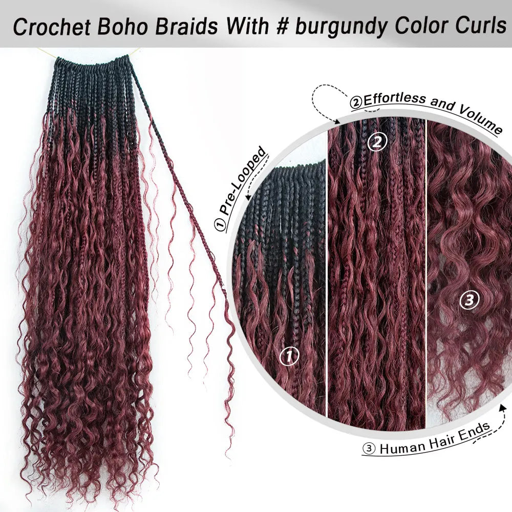 EAYON 1B/99J/BURGUNDY Color Crochet Boho Box Braids 24 Inch – Eayonhair