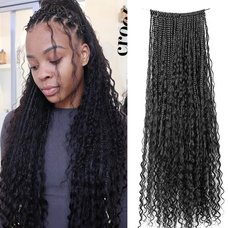 Pre-Looped Crochet Boho Box Braids With Human Hair Curls – Eayonhair
