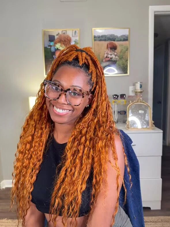 EAYON #350 Ginger Color Crochet Boho Locs With Human Hair Curls – Eayonhair