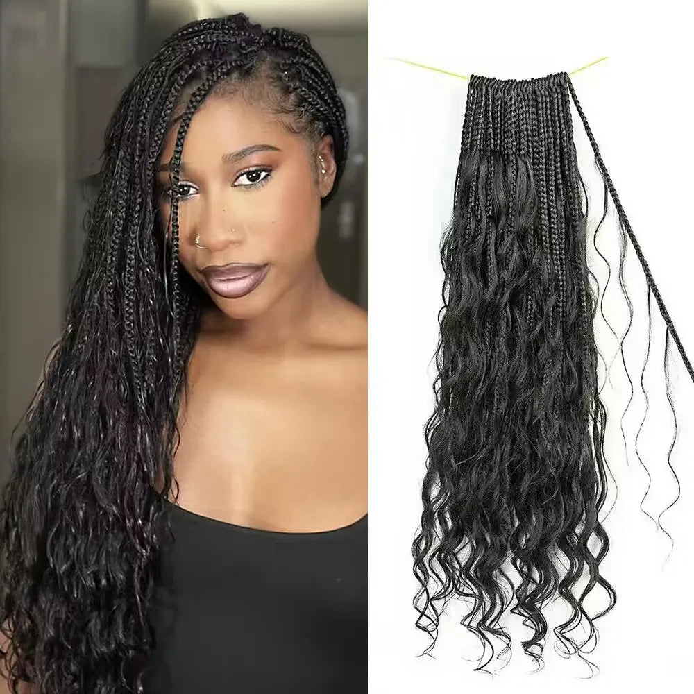 Pre-Looped Crochet Mermaid Boho Box Braids With Loose Wave Human Hair ...