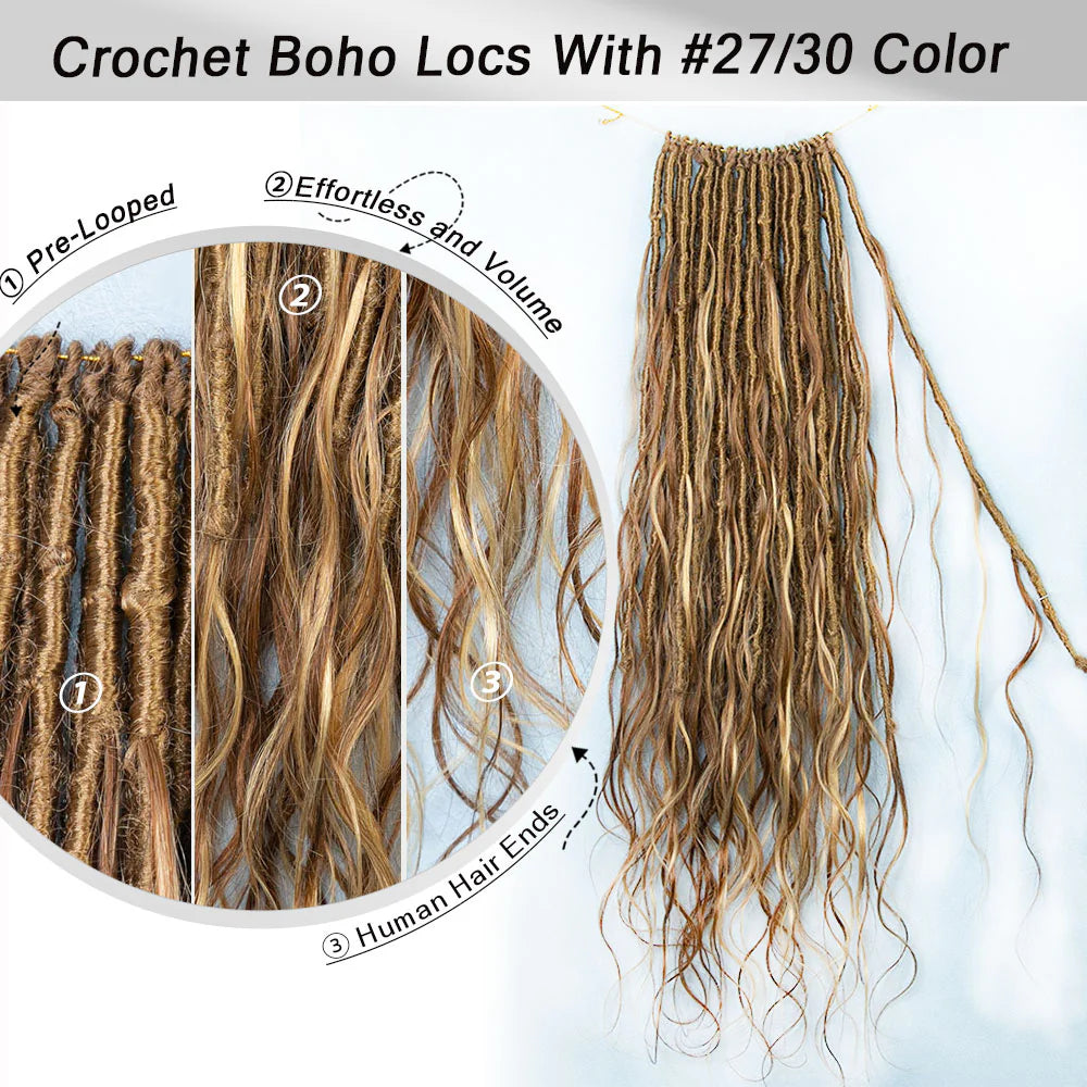 #27/30 Color Pre-looped Crochet Boho Locs With French Curls – Eayonhair